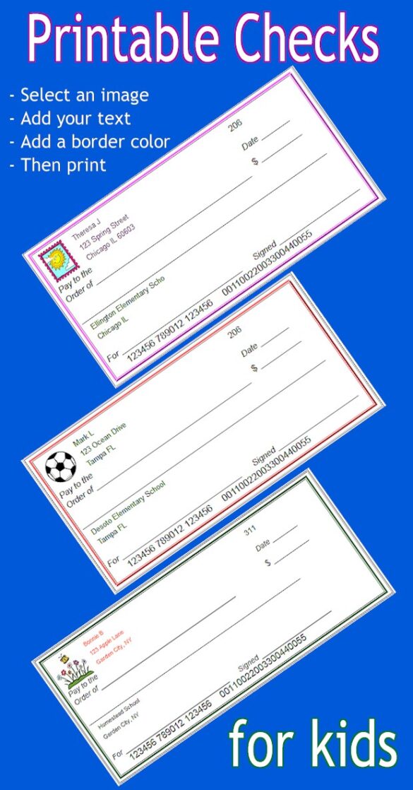 Printable Checks for Kids - Activities For Kids
